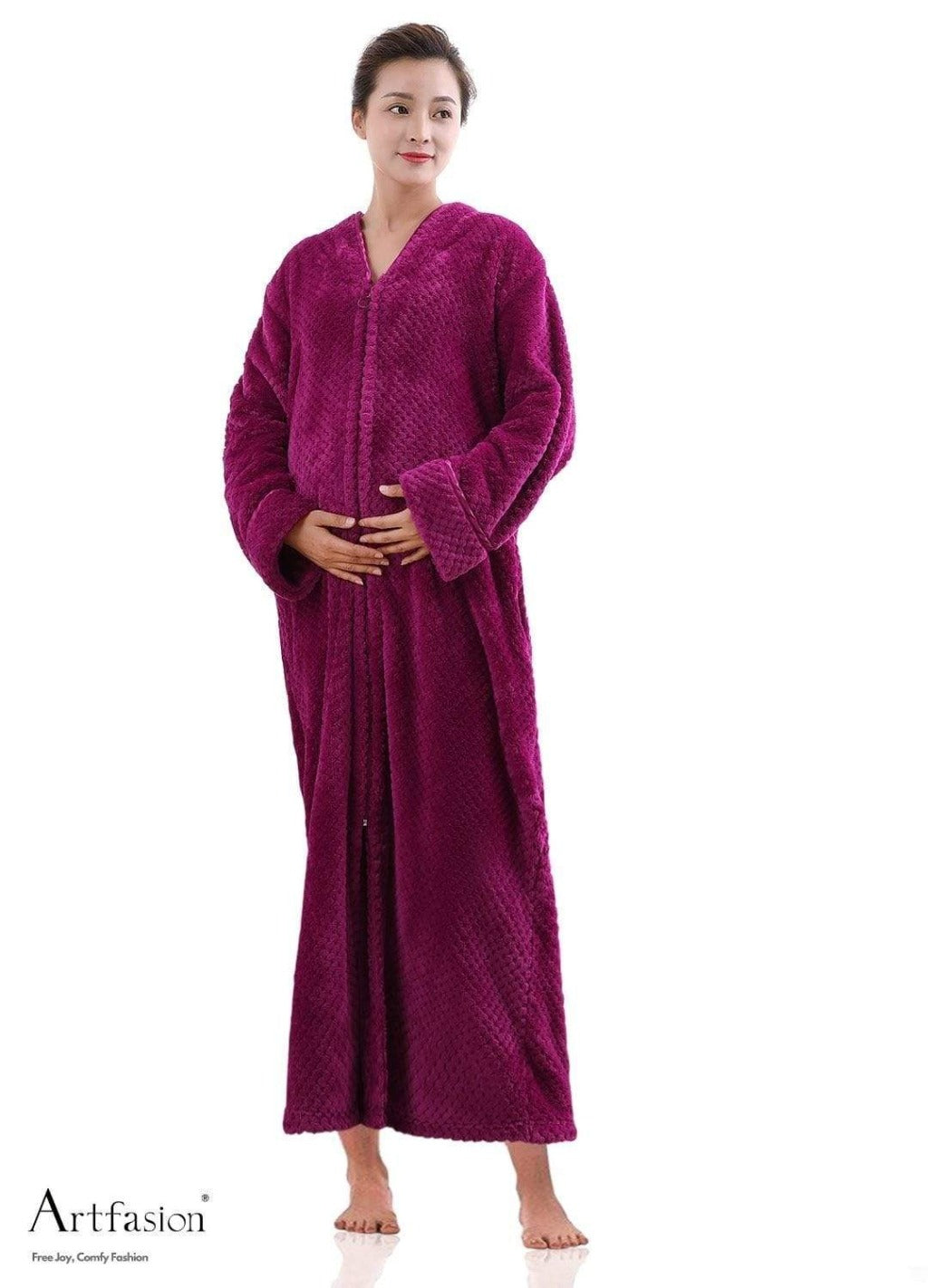 Artfasion Zip Up Style Rose Red Dressing Gown Bathrobe Unisex For Men